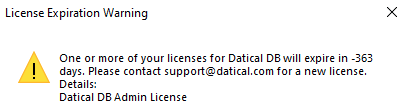 DaticalDB License Expiring Warning after Installing New License – Liquibase